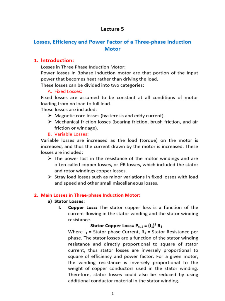 Losses Efficiency and PF of 3 Phase Im | PDF | Electric Motor ...