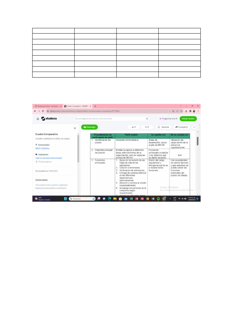 Cuadro Comparativo - Proceso de Validación Perfil de Cargos | PDF