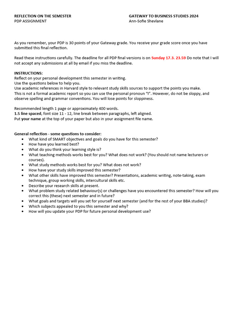 PDP Final Assignment 2024 | PDF | Study Skills | Academic Term