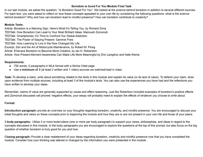 Boredom Is Good For You Module Final Task-3 | PDF | Thought | Idea