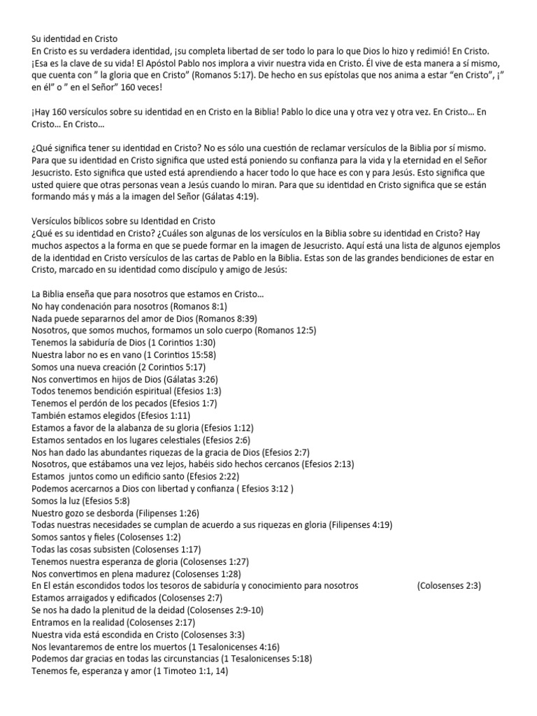 Versículos sobre la Identidad en Cristo | PDF | Jesús | Epístola a los ...