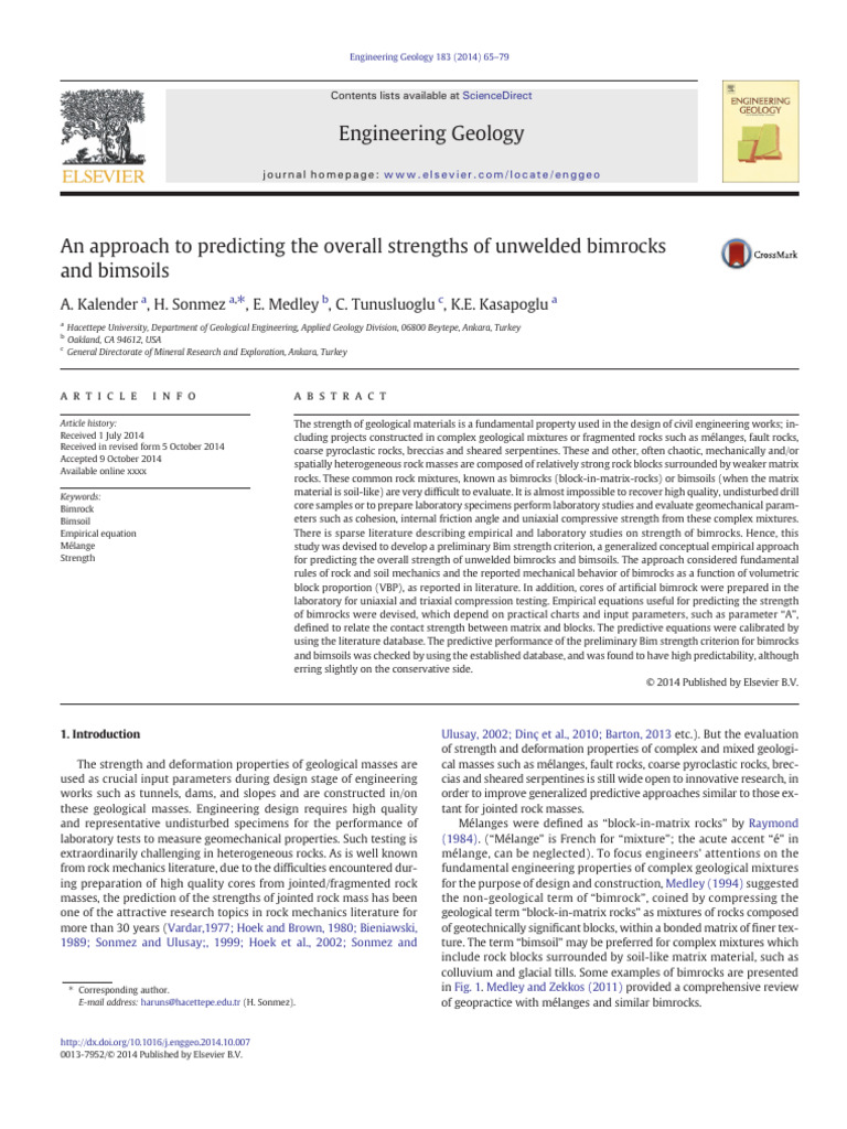 An Approach To Predicting The Overall Strengths of Unwelded Bimrocks ...