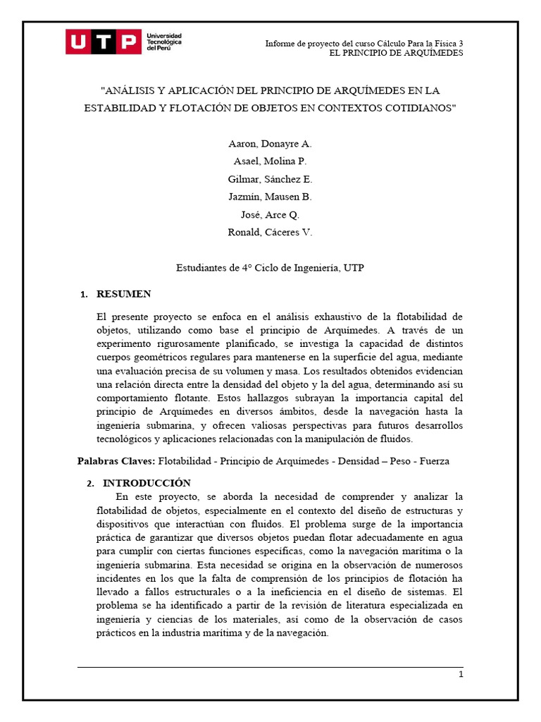 Proyecto Final - Caf 3 | PDF | Flotabilidad | Experimentar