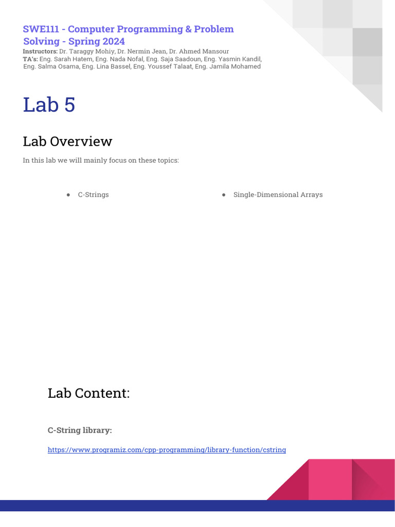 C++ Lab: C-Strings & Arrays 2024 | PDF