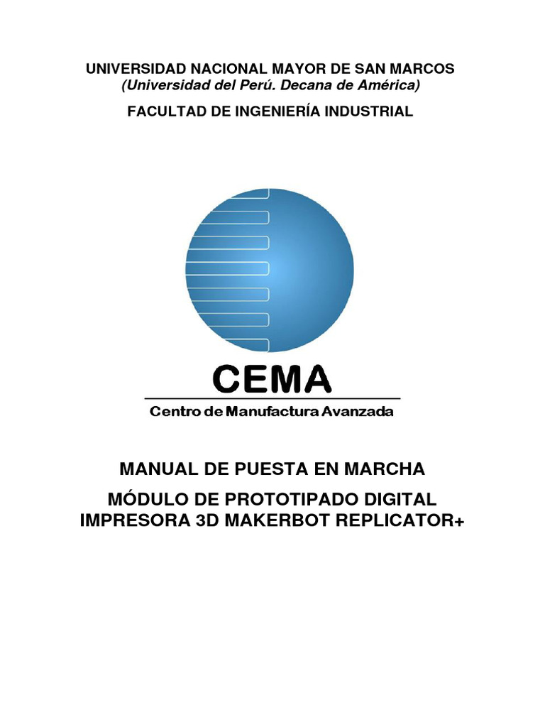 Manual CEMA - Impresora 3D MakerBot Replicator+ | PDF | Impresión 3d | Impresora (Computación)