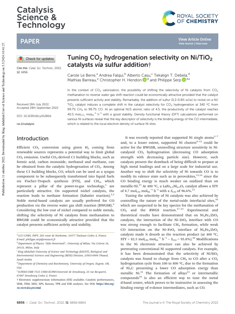 Tuning CO2 Hydrogenation Selectivity | PDF | Catalysis | Methane