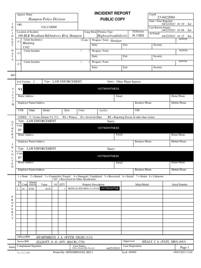 Incident 230422004 Public R | PDF | Legal Action | Misconduct