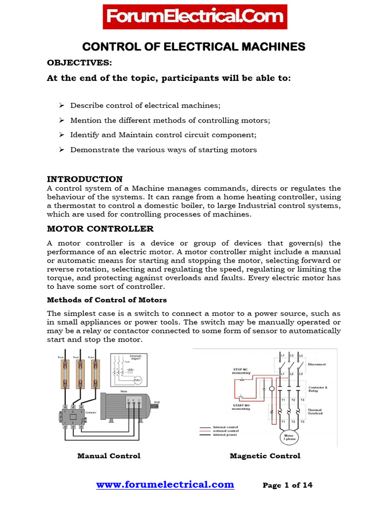 Control of Electrical Machines | PDF | Relay | Electric Motor