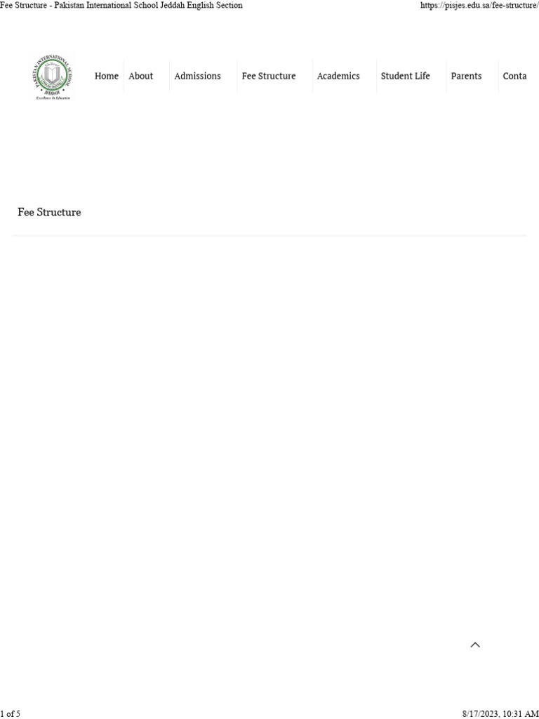 Pakistan International School Jeddah Fees | PDF | Fee | Services ...