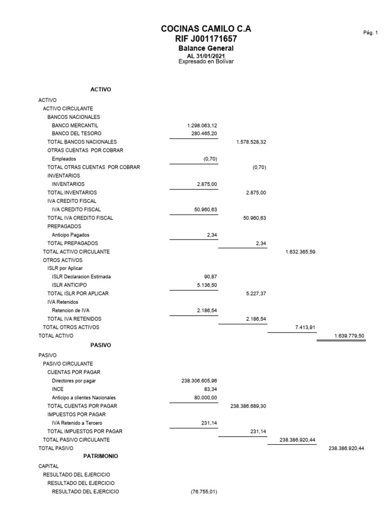 01 Balance General | PDF | Economía Financiera | Comercio