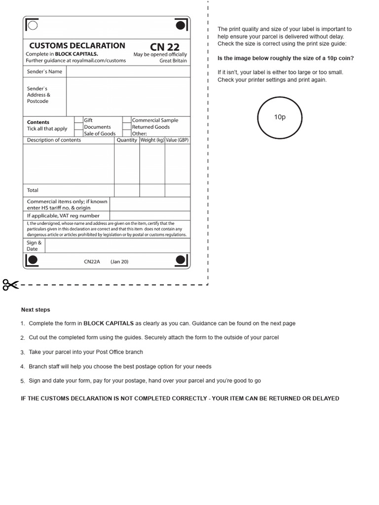 cn22 Form Blank | PDF | Customs | Mail