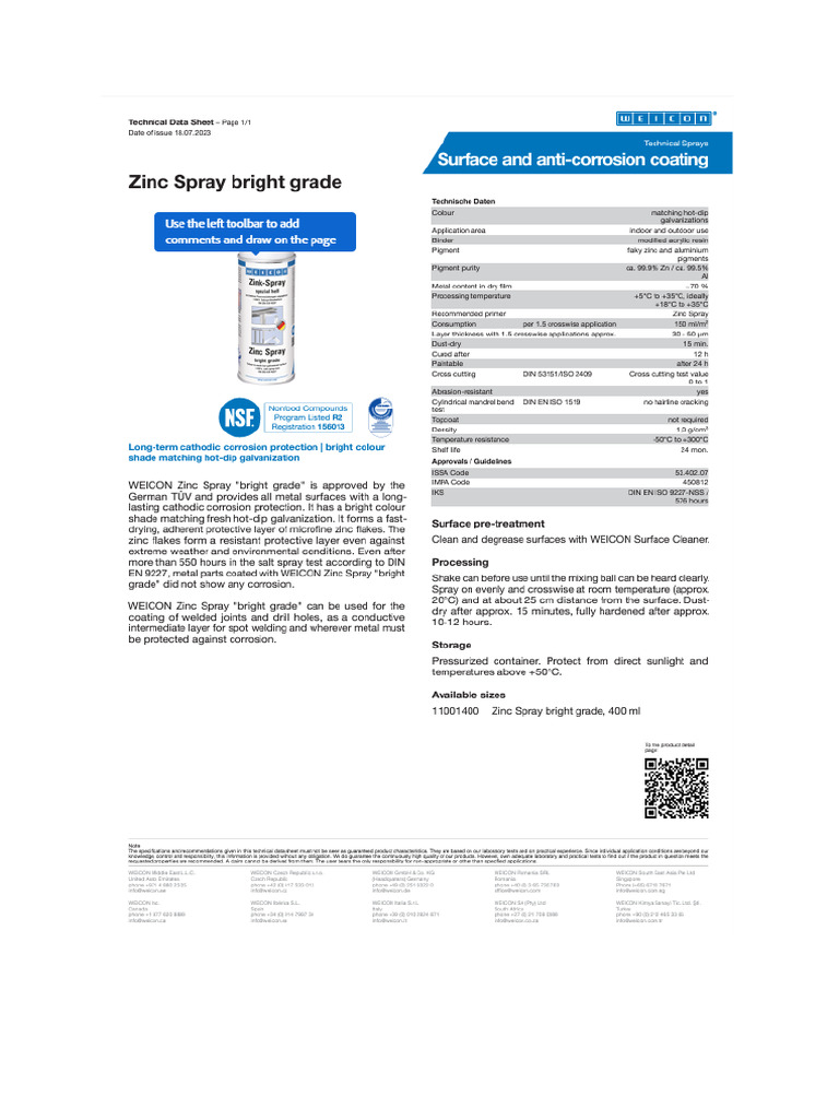 Zinc Rich Spray Data Sheet | PDF