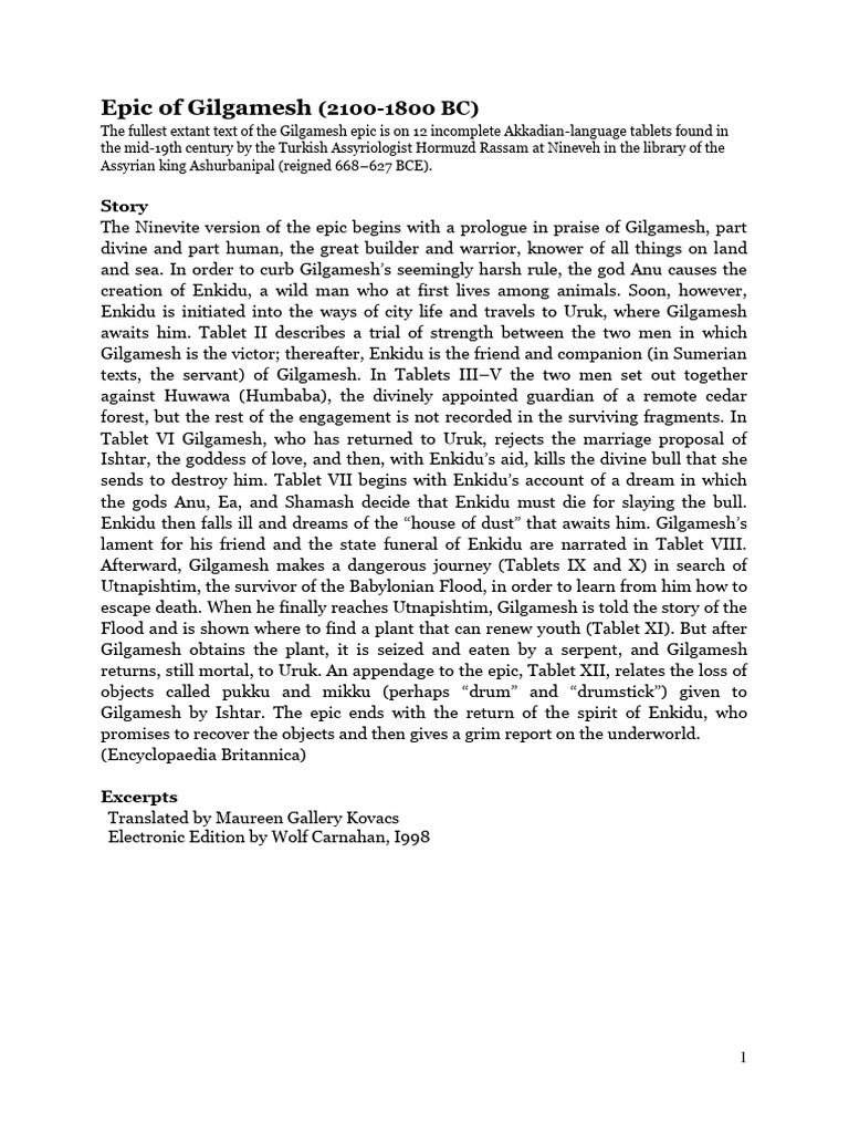 Gilgamesh: Epic of Friendship and Mortality | PDF | Epic Of Gilgamesh ...