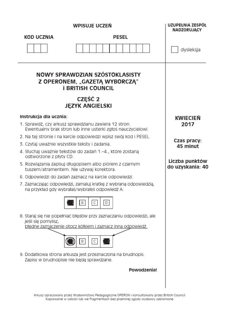 Nss Angielski Arkusz 9 | PDF