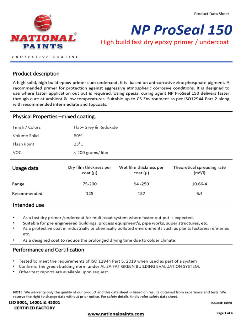 PDS - NP ProSeal 150-High Build Fast Dry Epoxy Primer | PDF | Epoxy ...