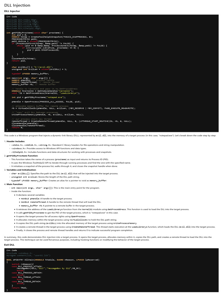 DLL Injection | PDF | Pointer (Computer Programming) | Computer Data