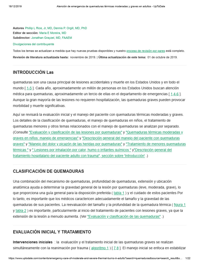 Quemaduras Térmicas Moderadas y Graves en Adultos - UpToDate | PDF ...