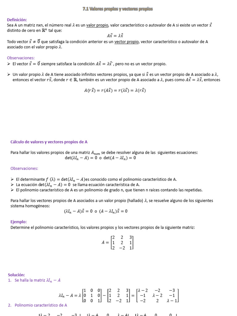 7.1 Valores y Vectores Propios | PDF | Valores propios y vectores propios | Funciones y mapeos