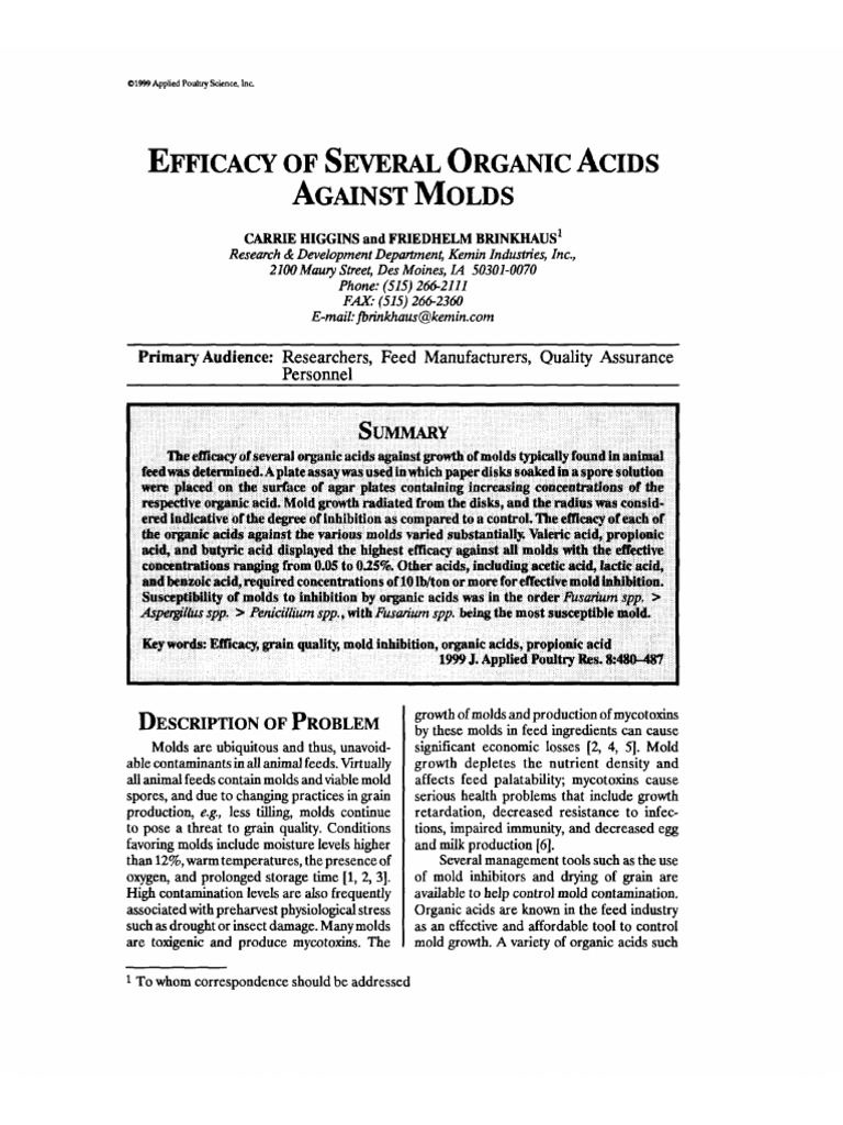 Efficacy of Several Organic Acids Against Molds | PDF | Mold | Mycotoxin