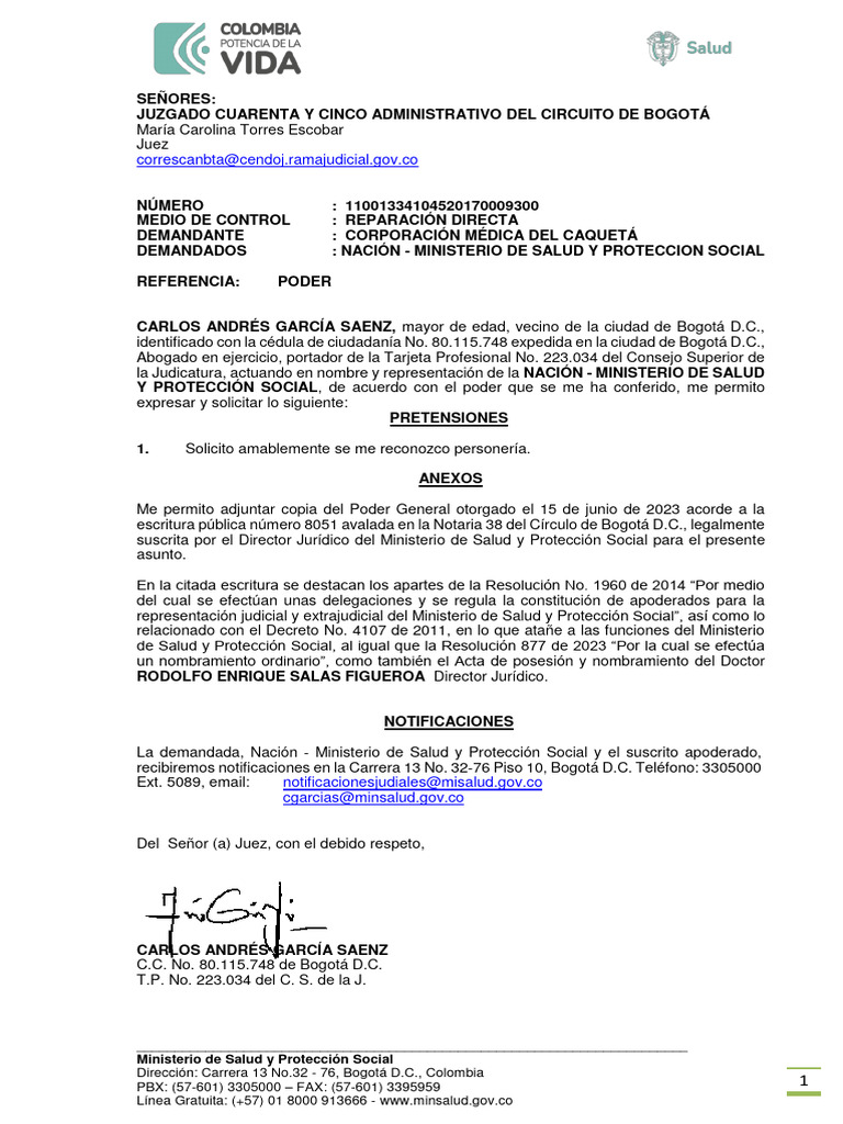 Poder 19001333300220190016800 | PDF | Bogotá | Justicia