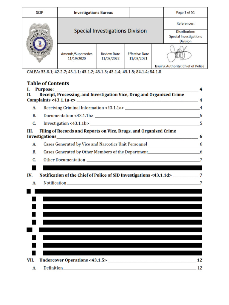 CPD Special Investigations Division SOP With Redactions | PDF | Asset ...