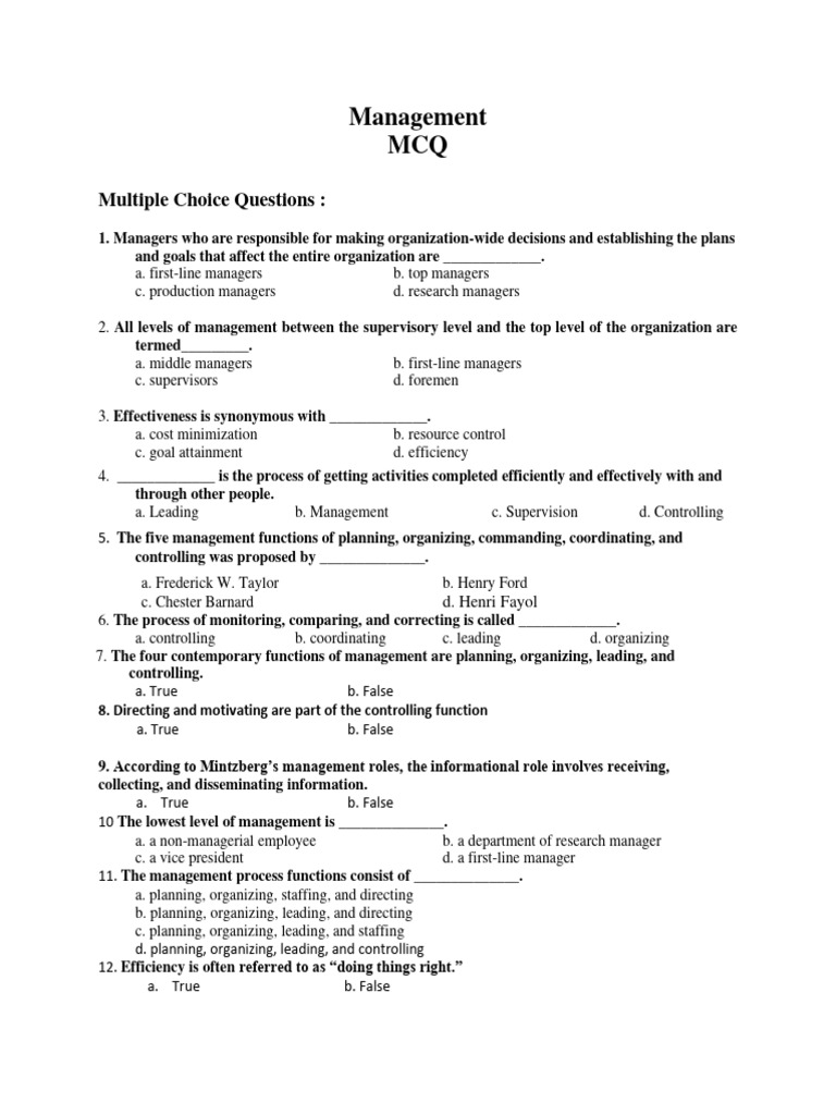 MCQ 1 | PDF | Decision Making | Goal