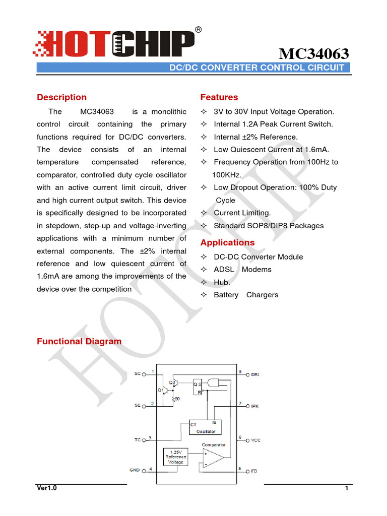 MC34063-HOTCHIP | PDF | Manufactured Goods | Power (Physics)