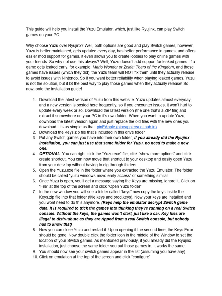 Yuzu Emulator Setup Guide | PDF | Computing | Software