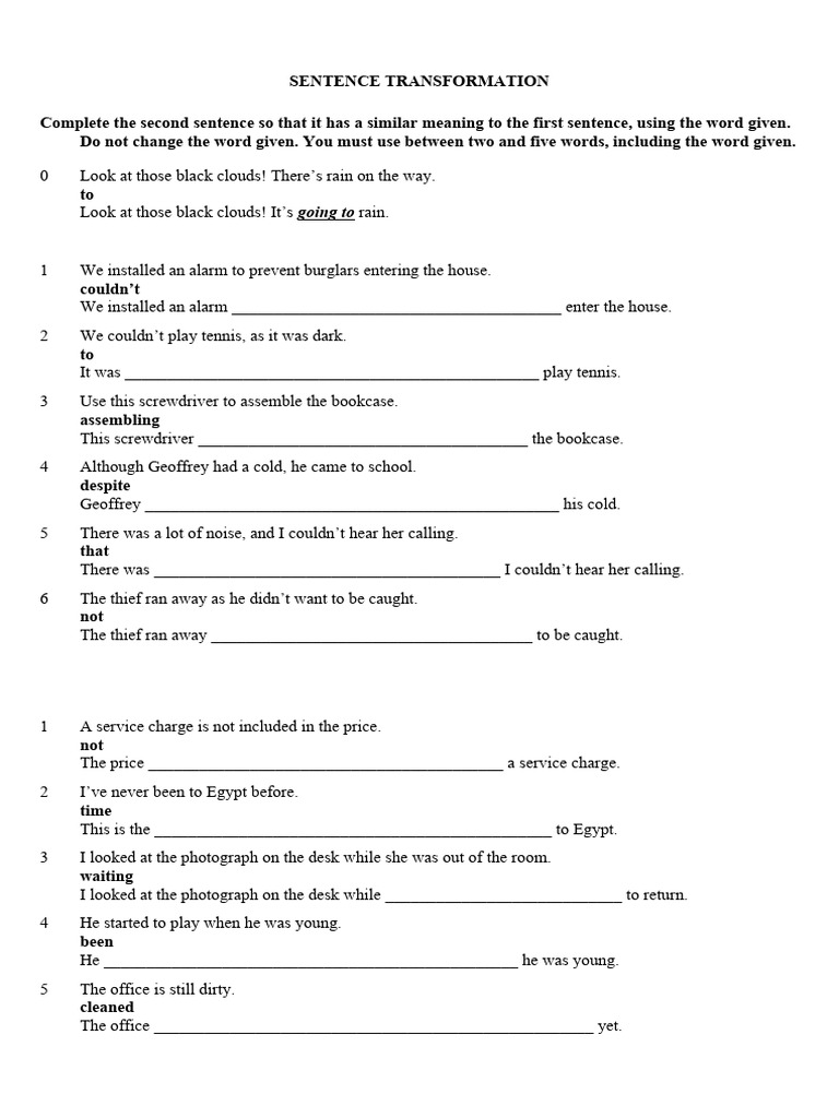 Sentence Transformation Exercises | PDF