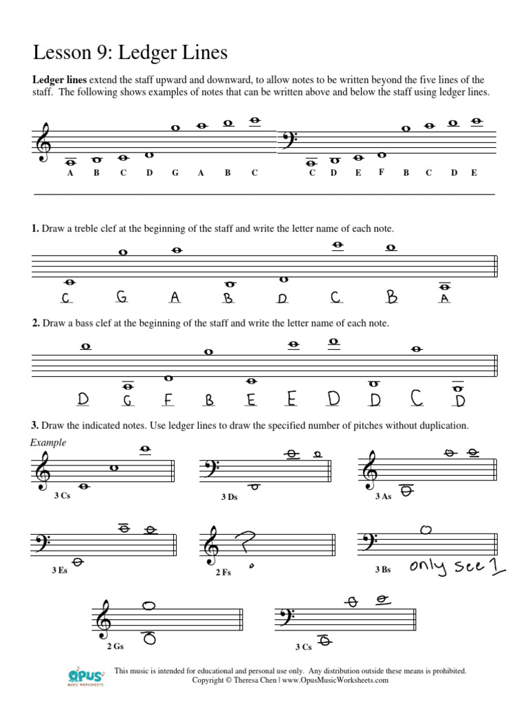 Music Theory Worksheet 9 Ledger Lines | PDF | Musicology | Musical ...