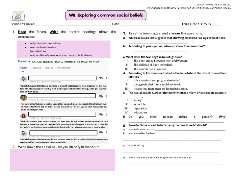 W8. Exploring Common Social Beliefs | PDF | Social Psychology | Psychology
