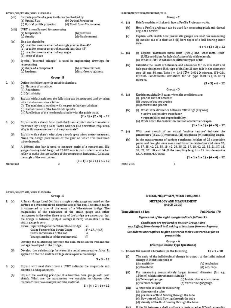 Mech 2105 | PDF | Metrology | Mechanical Engineering