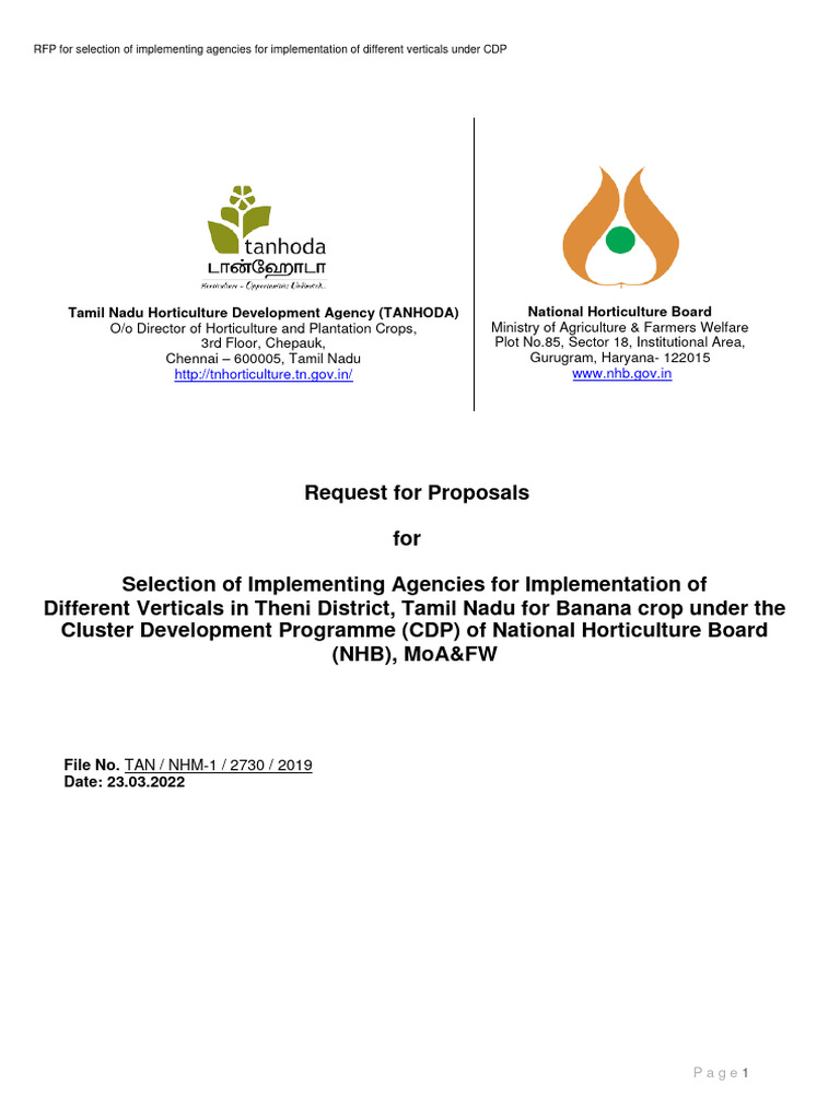 Request For Proposal - THENI BANANA CLUSTER | PDF | Equity (Finance ...