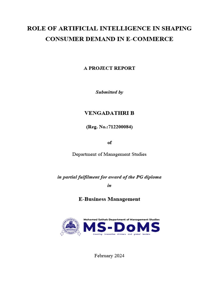 Vengadathri PGDBM Project Report1 | PDF | Artificial Intelligence | Intelligence (AI) & Semantics