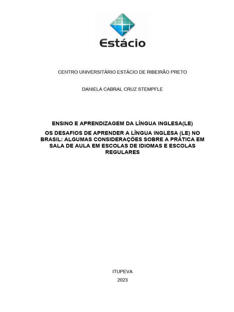 TCC ESTÁCIO FINAL 3a. Versão | PDF | Língua inglesa | Aprendizado