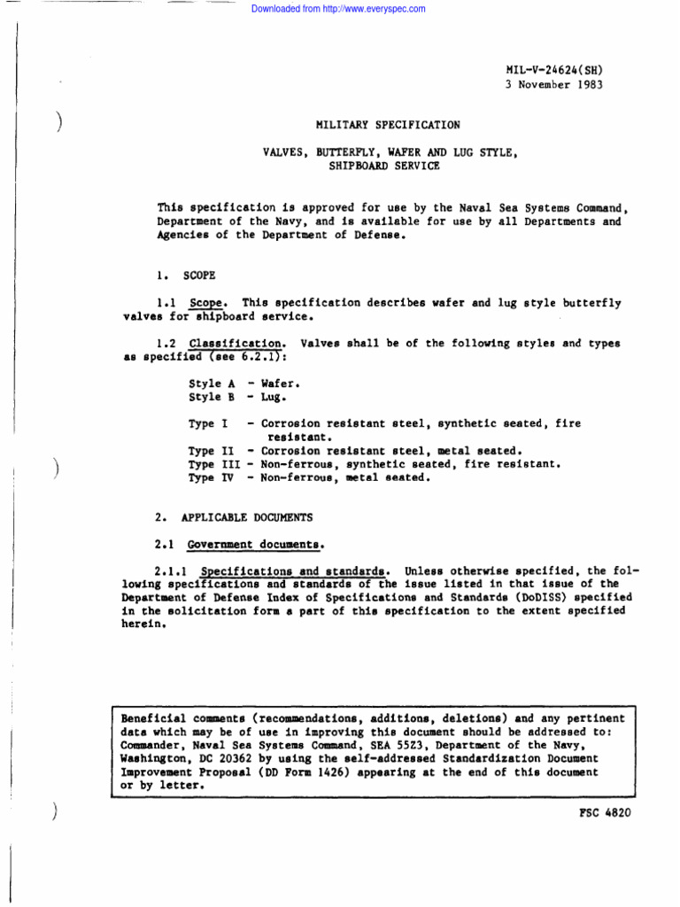 Military Specification for Butterfly Valves | PDF | Valve ...
