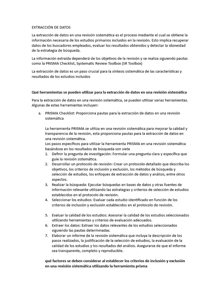 Extracción de Datos en Revisiones Sistemáticas | PDF | Procesamiento de ...