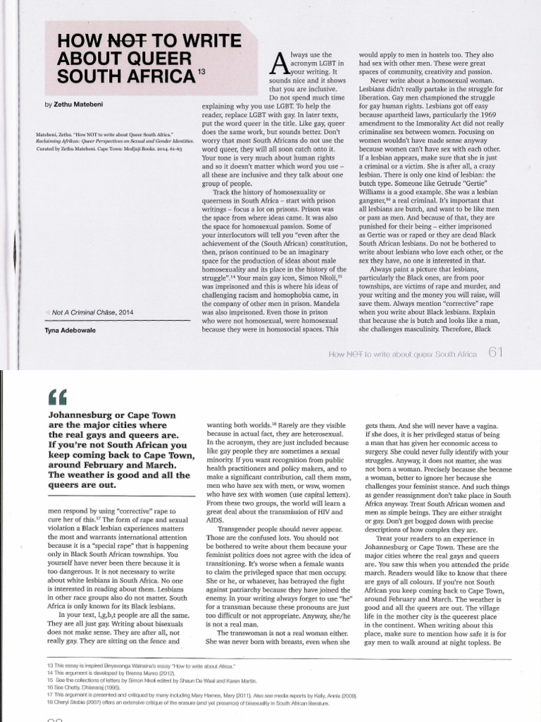 Matebeni - How NOT To Write About Queer South Africa | PDF
