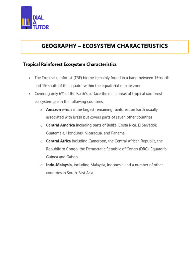 GEOGRAPHY - ECOSYSTEM CHARACTERISTICS | PDF | Rainforest | Desert
