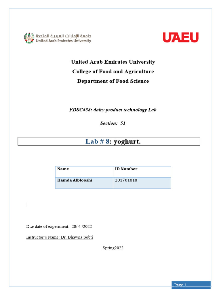 Lab Dairy 8 | PDF | Yogurt | Milk