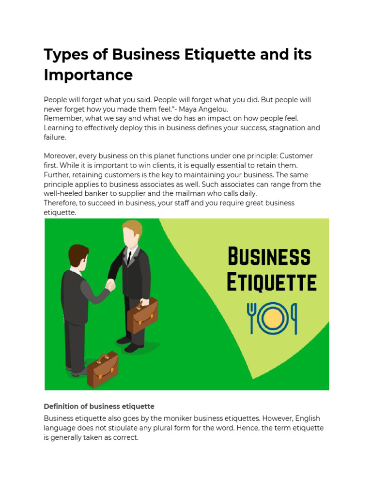 Types of Business Etiquette and Its Importance | Download Free PDF ...