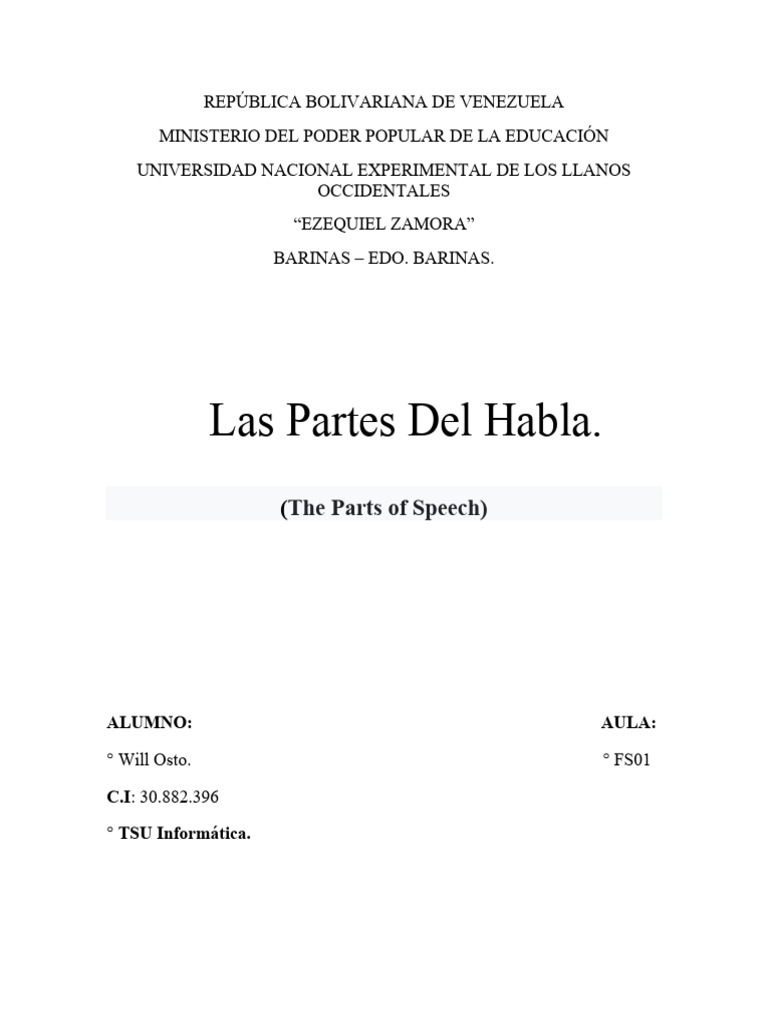 Las Partes Del Habla | Descargar gratis PDF | Oración (Lingüística ...