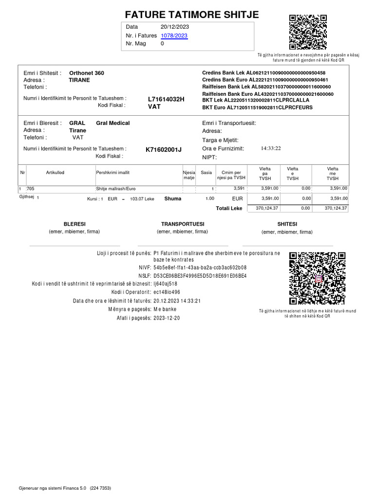 Fature Tatimore Shitje: L71614032H VAT | PDF