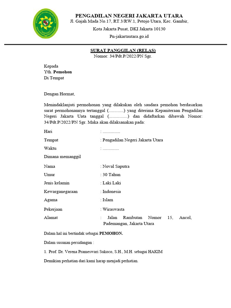 Surat Panggilan Sidang | PDF