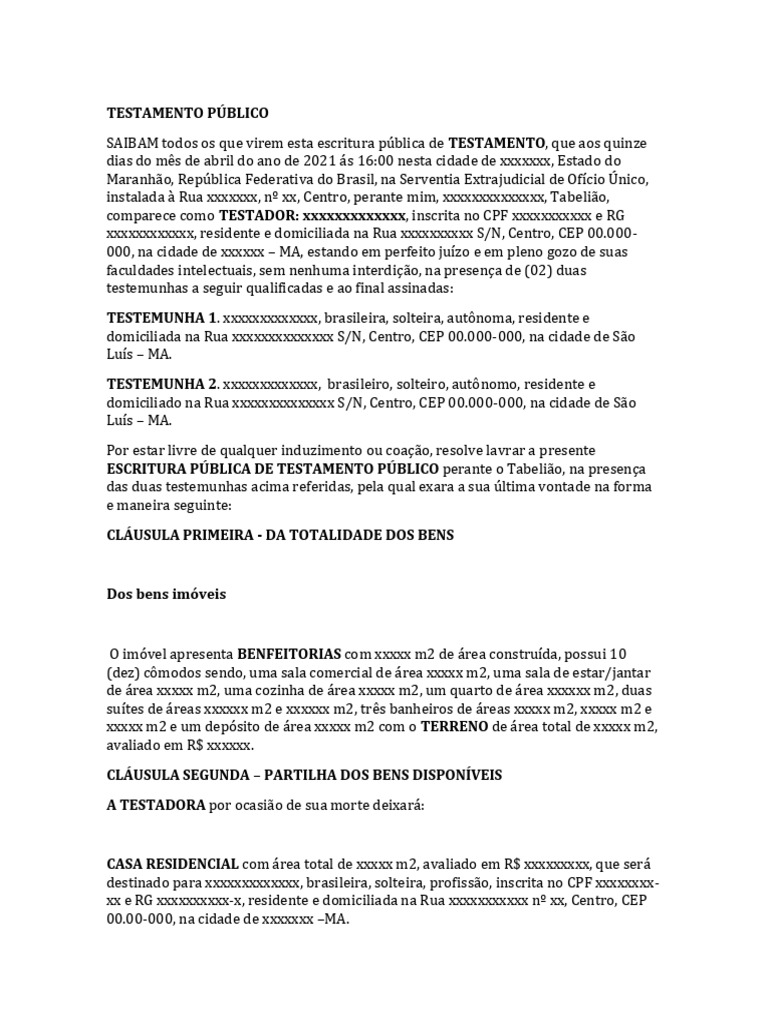 Modelo de Testamento Publico | PDF | Testamento
