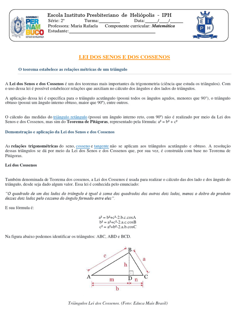 Trigonometria: Leis dos Senos e Cossenos | PDF | Triângulo | Trigonometria