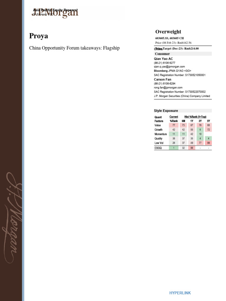 Proya-China Forum Takeaways-20230207 - English Source | PDF | Securities (Finance) | Jp Morgan Chase