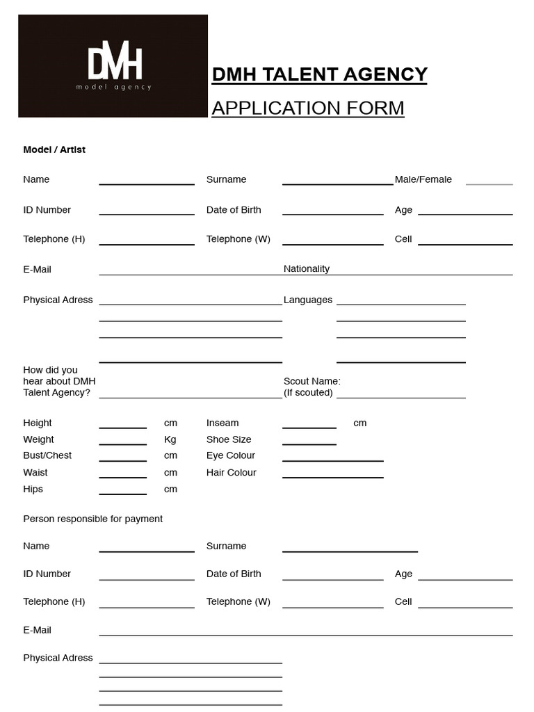 DMH Talent Agency Contract | PDF | Credit Card | Cheque