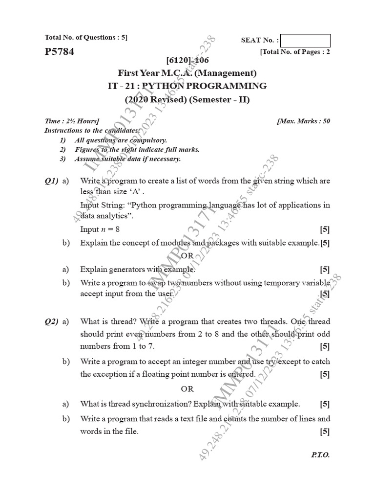 IT - 21 PYTHON PROGRAMMING | PDF | Computer Data | Software Engineering