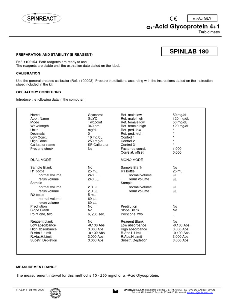 α1-Acid Glycoprotein Turbidimetry Guide | PDF | Laboratory Techniques ...